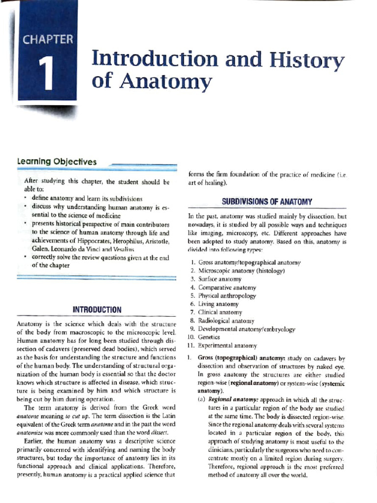 Introduction and History of Anatomy Chapter 1 | PDF | Anatomy | Cadaver