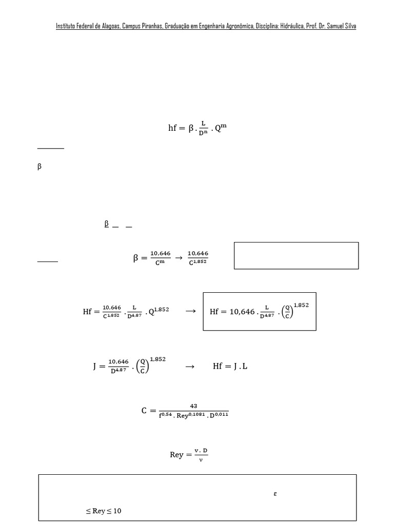 Aula 5.5. Fórmulas Proj. Hidráulico | PDF | Mecânica dos fluidos ...