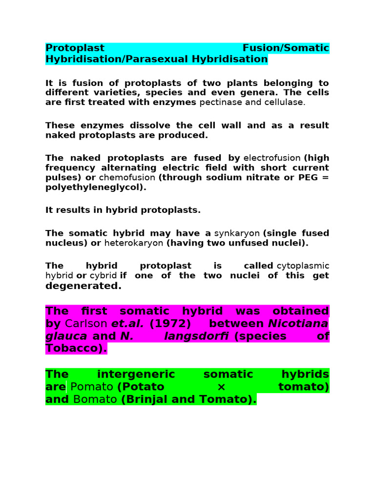 Somatic Hybridisation | PDF