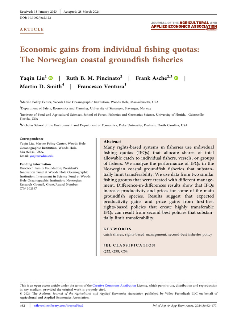 Norwegian Fishing Quotas Analyzed | PDF | Elasticity (Economics)