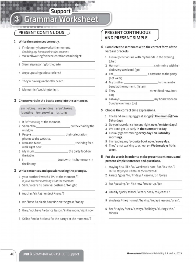 Present Continous Worksheet | PDF