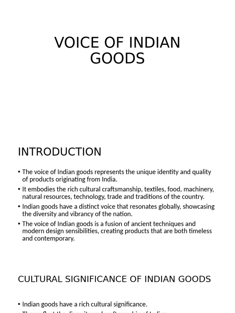 Voice of Indian Goods: Cultural Impact | PDF | Economy Of India | Brand