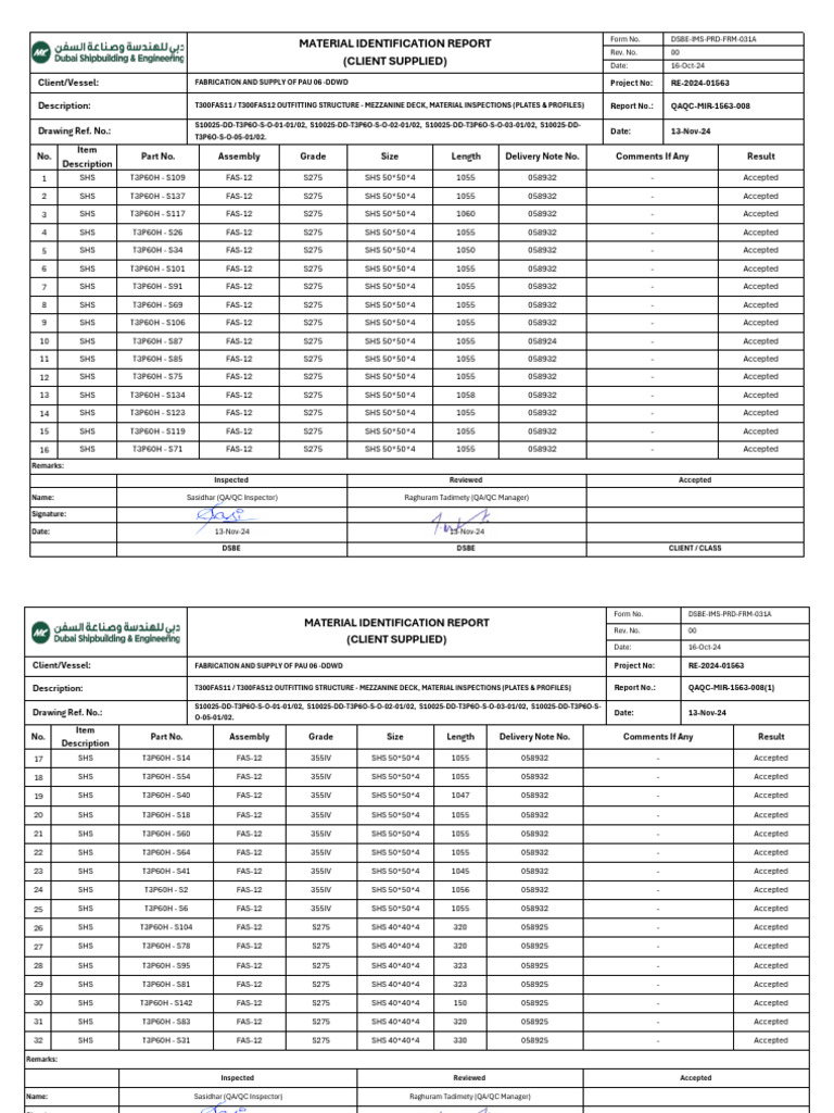 Material Inspection Reports | PDF