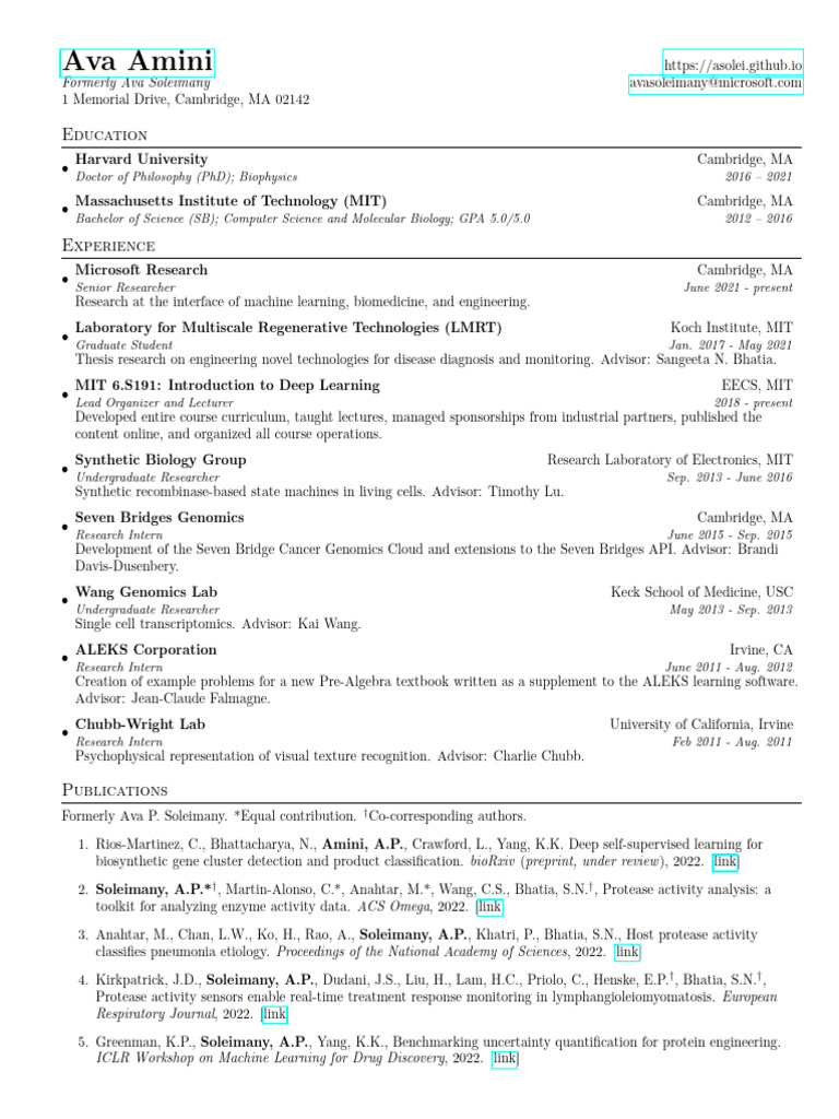 Ava_Amini_CV | PDF | Massachusetts Institute Of Technology