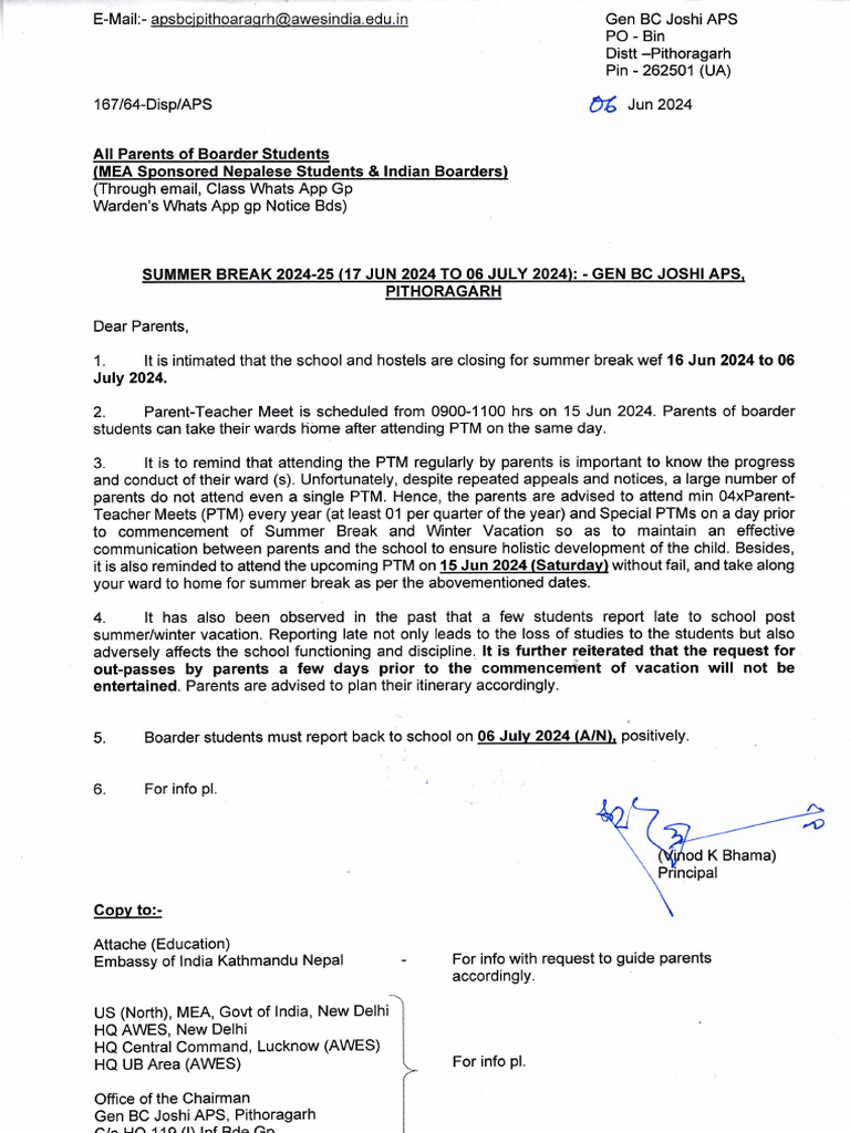 Letter To Parents On Summer Break 2024-25 | PDF