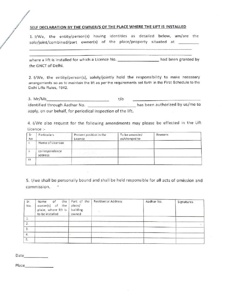 Self Declaration For Periodical Inspection of Lift 0 | PDF