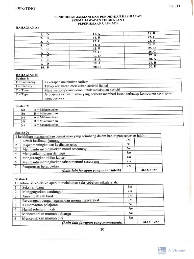 Skema Uasa 2024 Pjk t1 | PDF