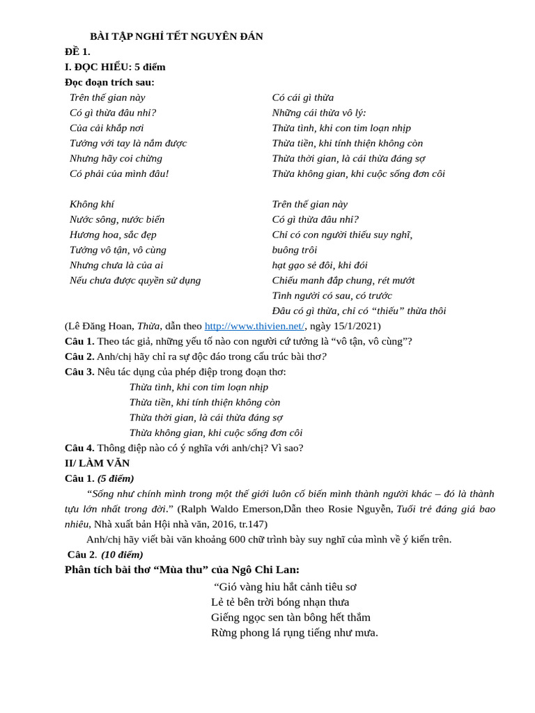 BT Tết Nguyên đán HSG Văn 8- Cô Tuyền | PDF