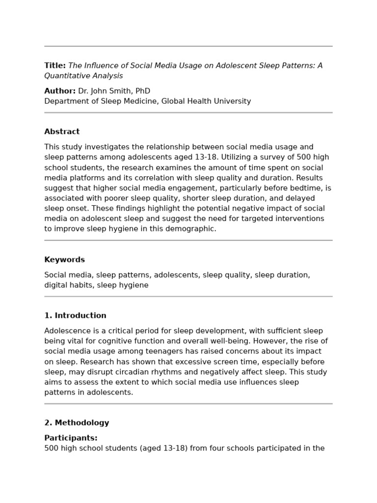 The Influence of Social Media Usage On Adolescent Sleep Patterns A ...