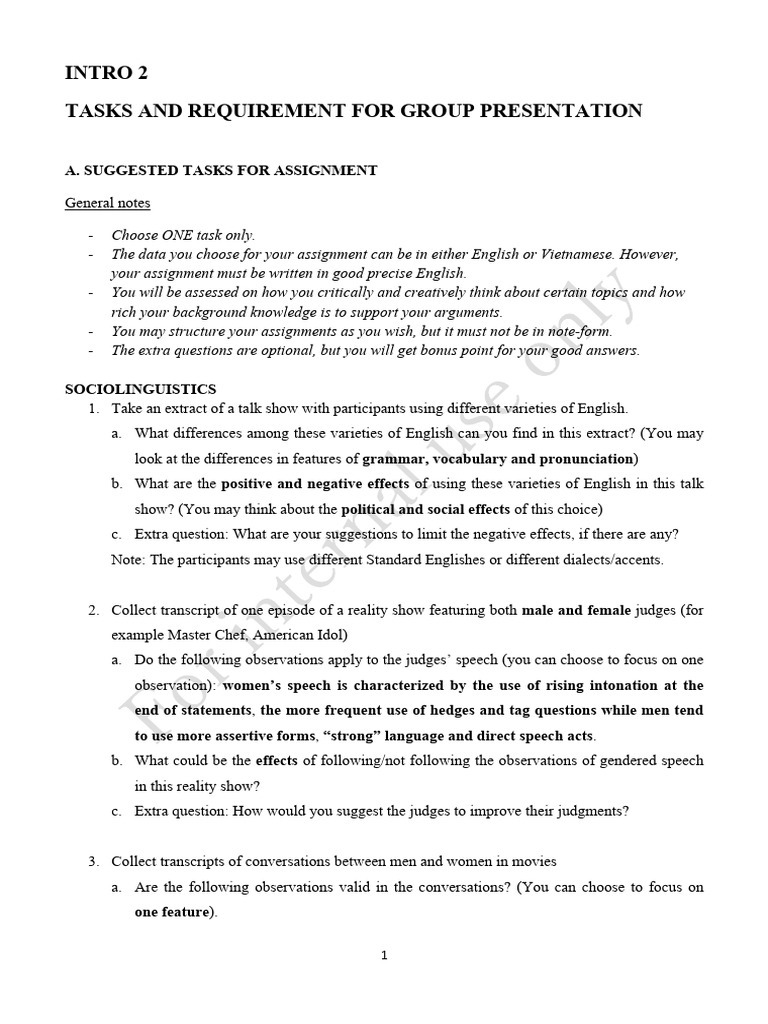 Intro 2 - Tasks and Requirements For Group Presentations | PDF | English Language | Conversation