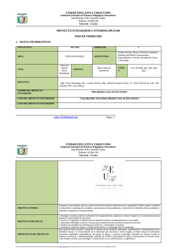 Proyecto Integrador Trimestre 3 | PDF | Educación primaria | Iniciativa ...