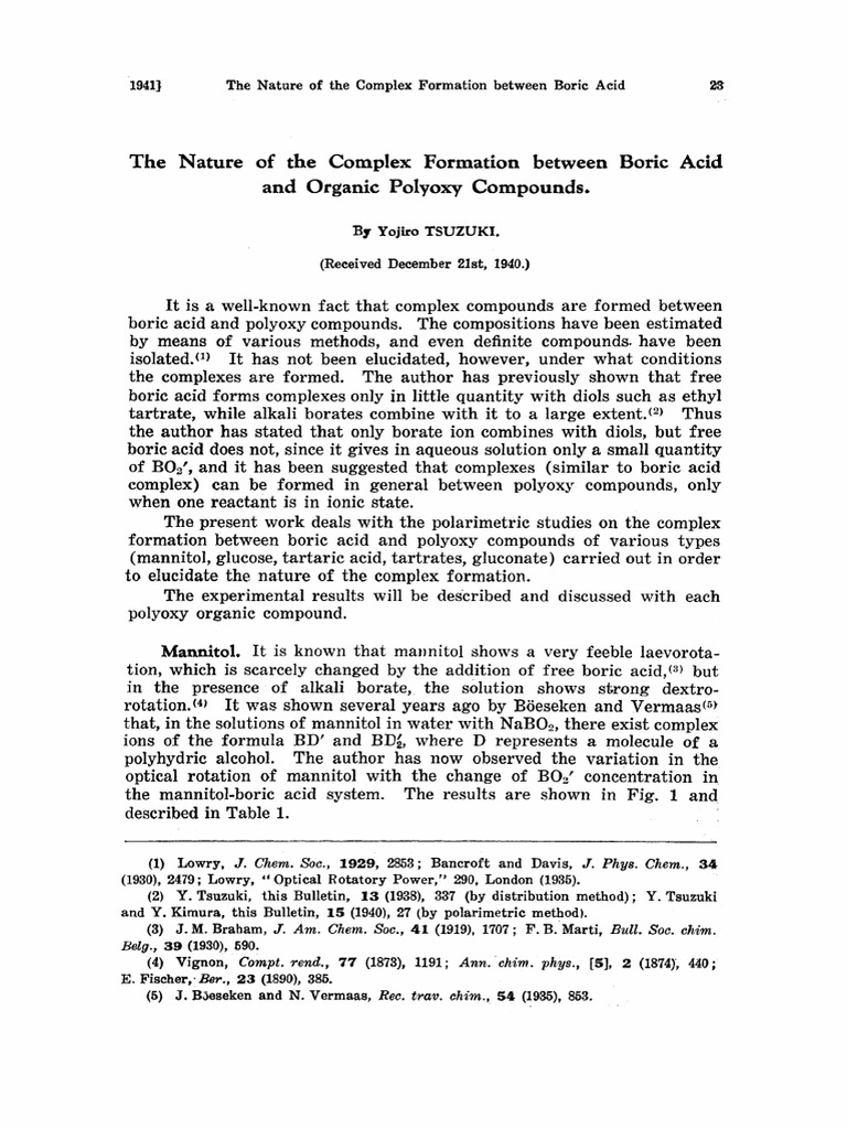 Boric Acid Complexes with Polyoxy Compounds | PDF | Acid | Chemistry