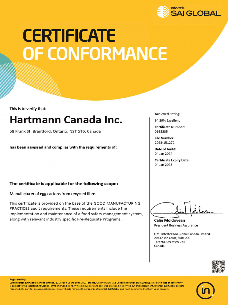 Certificate of Conformance To GMP 2024 | PDF