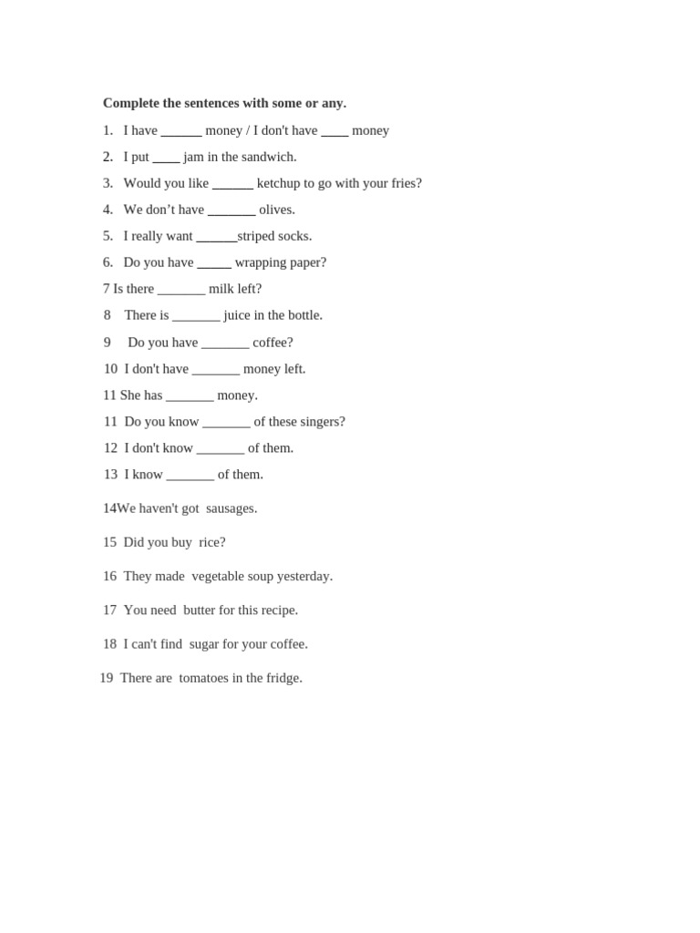 Fill in the Blanks: Some vs. Any | PDF