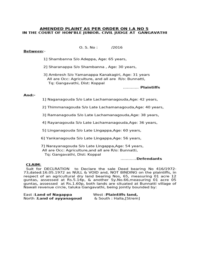Amended Plaint for Land Declaration | PDF | Common Law | Justice