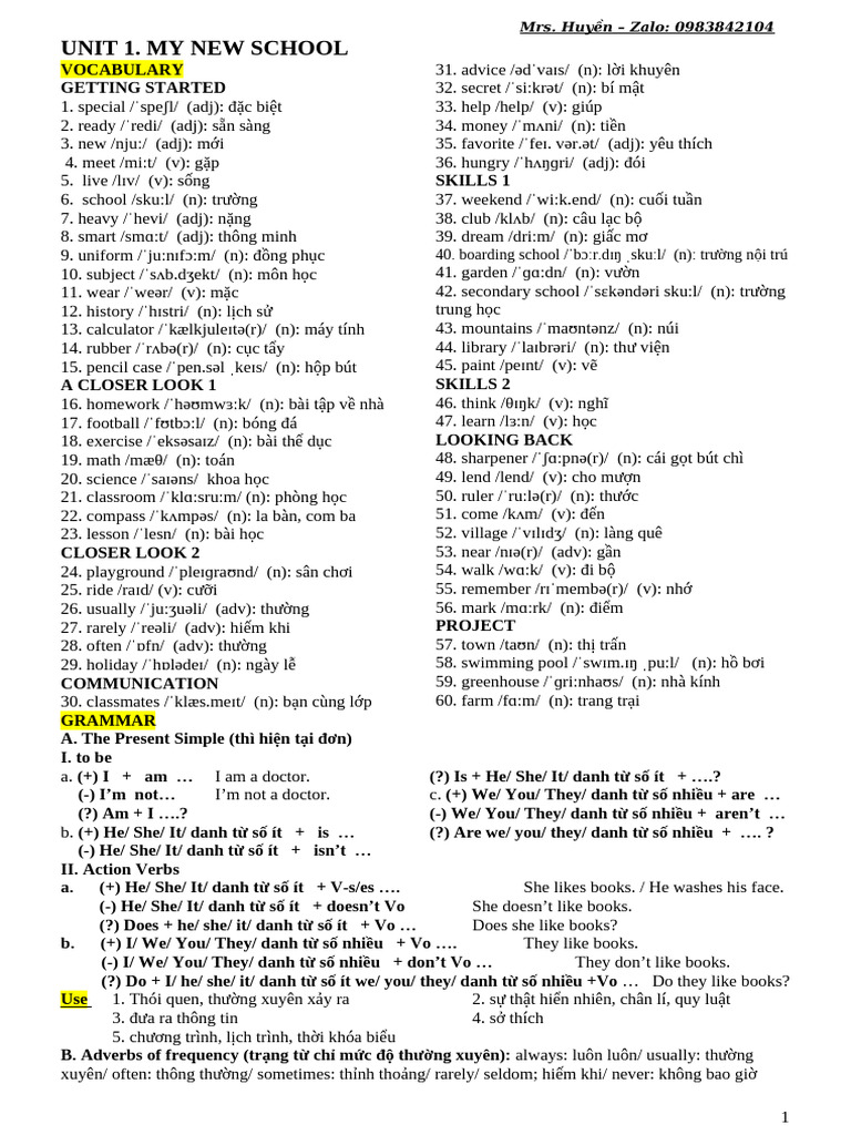 Unit 1: My New School Vocabulary | PDF | Schools | Middle Schools