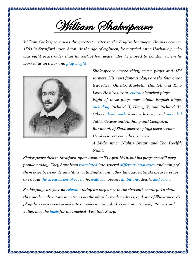 william-shakespeare-fun-activities-games-reading-comprehension-exercis ...