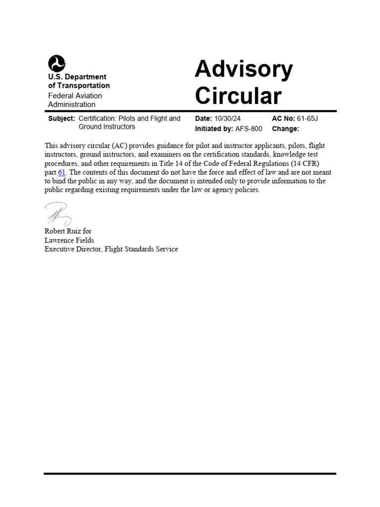 Advisory Circular: U.S. Department of Transportation | PDF | Flight Instructor | Identity Document
