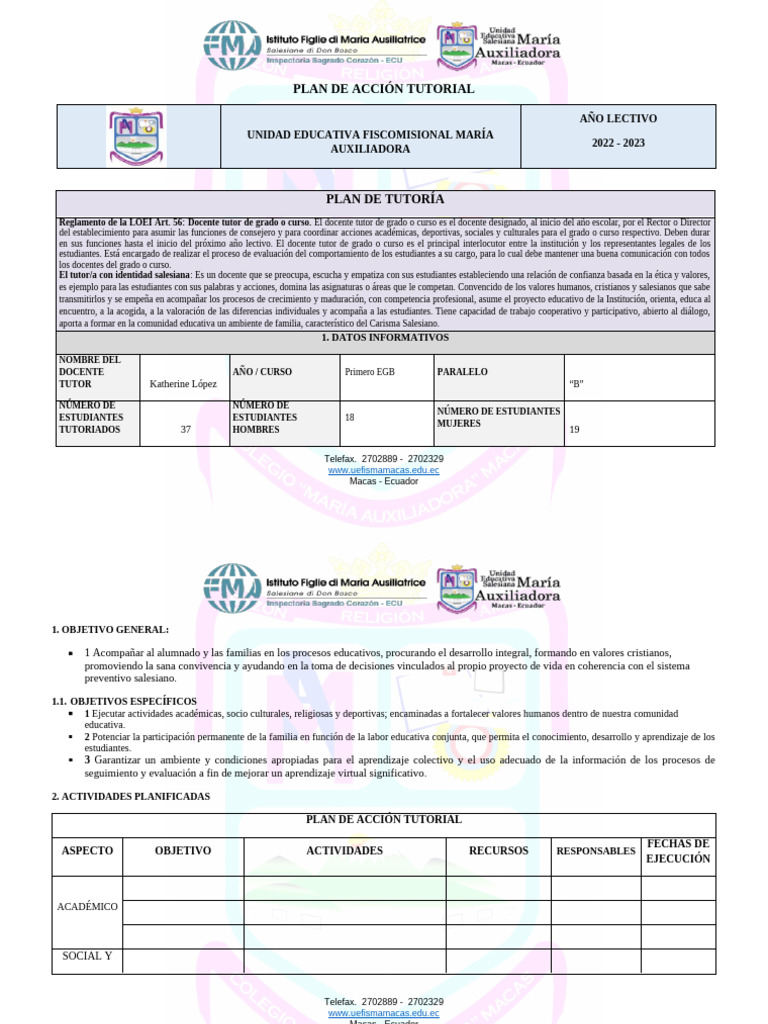 Formato Plan de Accion Tutorial (1) | PDF | Maestros | Aprendizaje