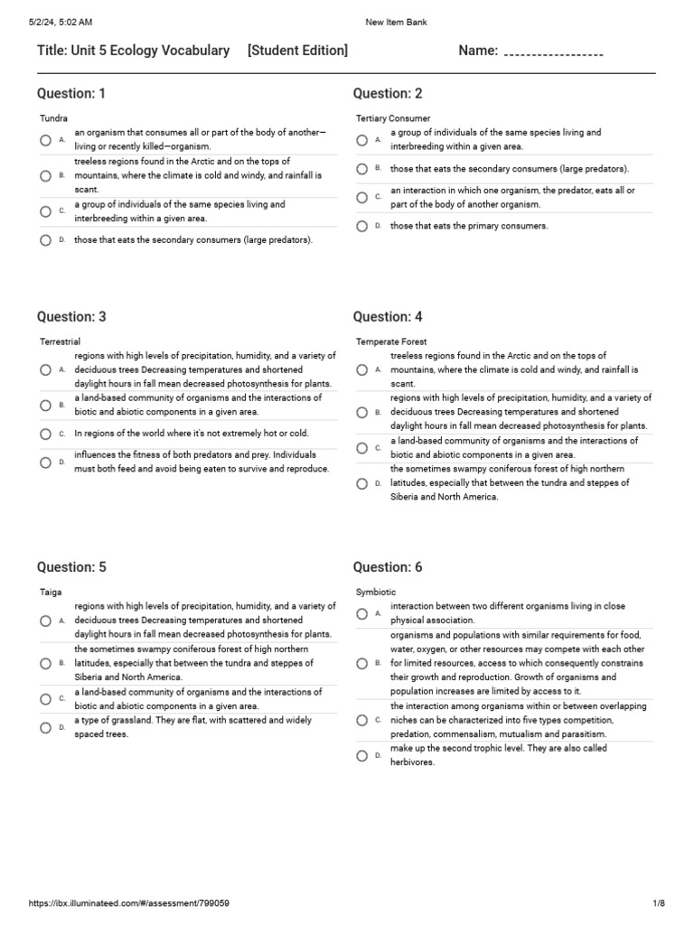 Ecology Vocabulary Test 45 Words | PDF | Ecosystem | Natural Environment