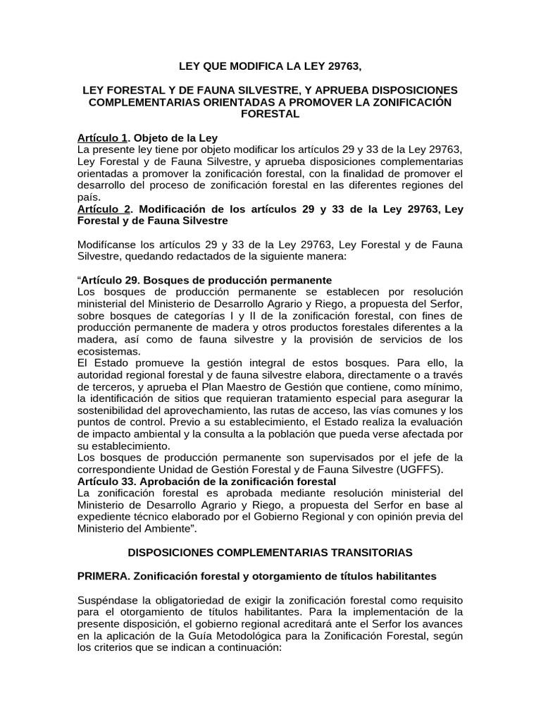 LEY QUE MODIFICA LA LEY 29763 LEYDI | PDF | Los bosques | Fauna