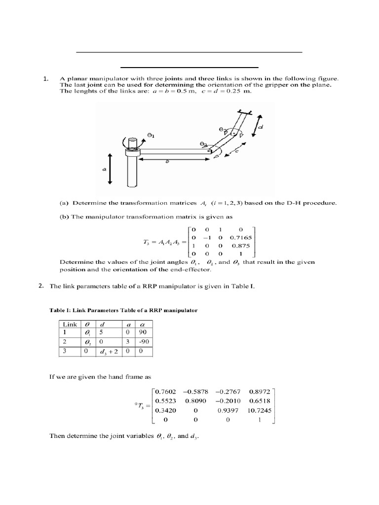 Introduction to Robotics and control Individual assignment(1) | PDF