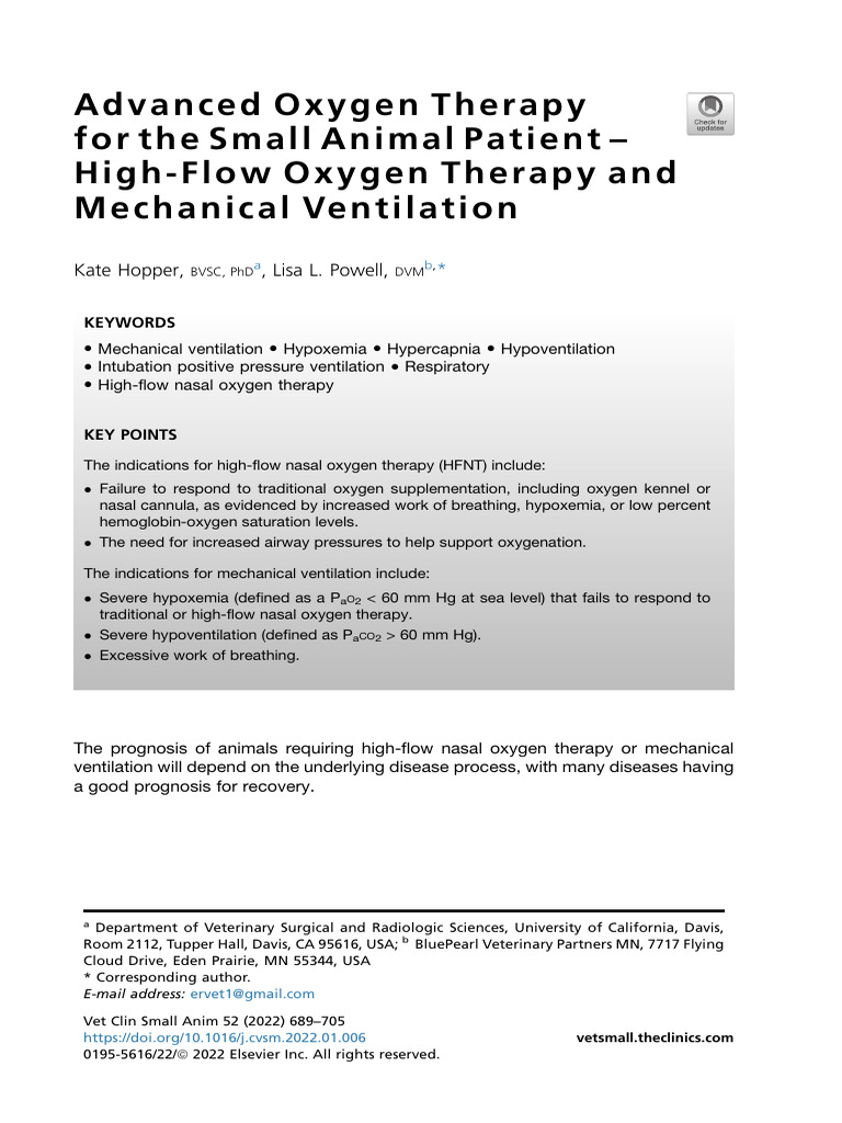 Advanced Oxygen Therapy For The Small Animal P 2022 Veterinary Clinics ...