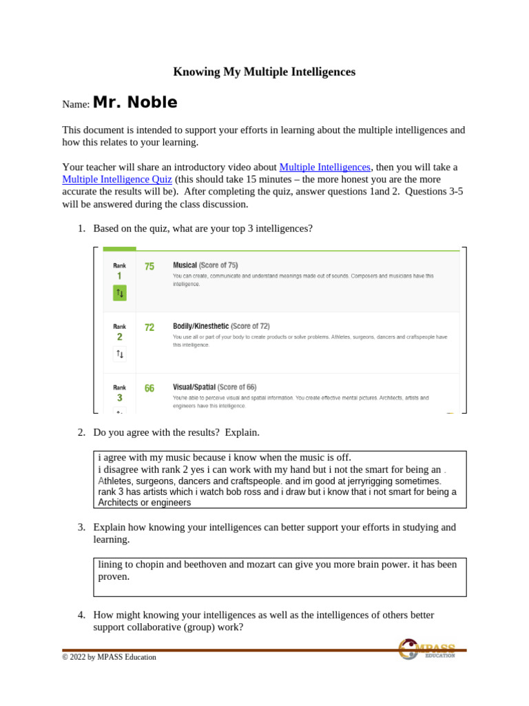 Student Guide to Multiple Intelligences | PDF