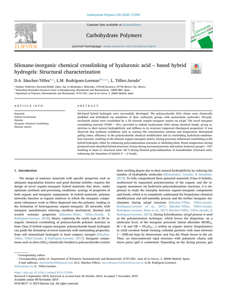 Siloxane-Crosslinked Hyaluronic Acid Hydrogels | PDF | Gel | Nuclear ...