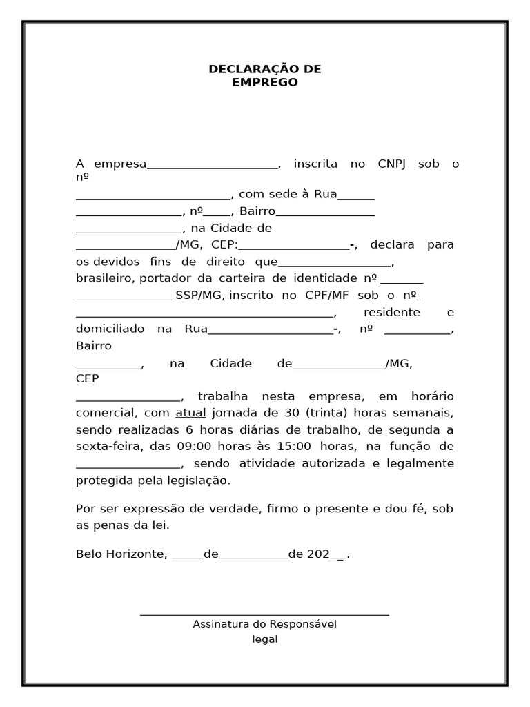 Declaração de Emprego - Modelo | PDF