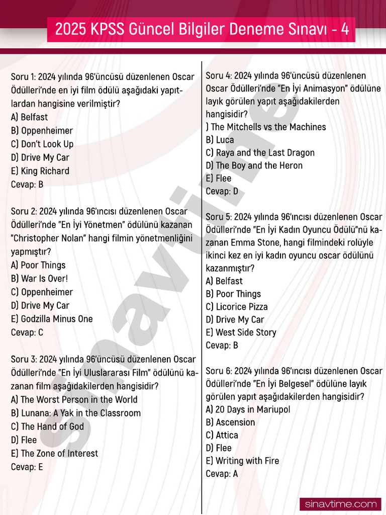 2025-kpss-guncel-bilgiler-deneme-sinavi (1) | PDF