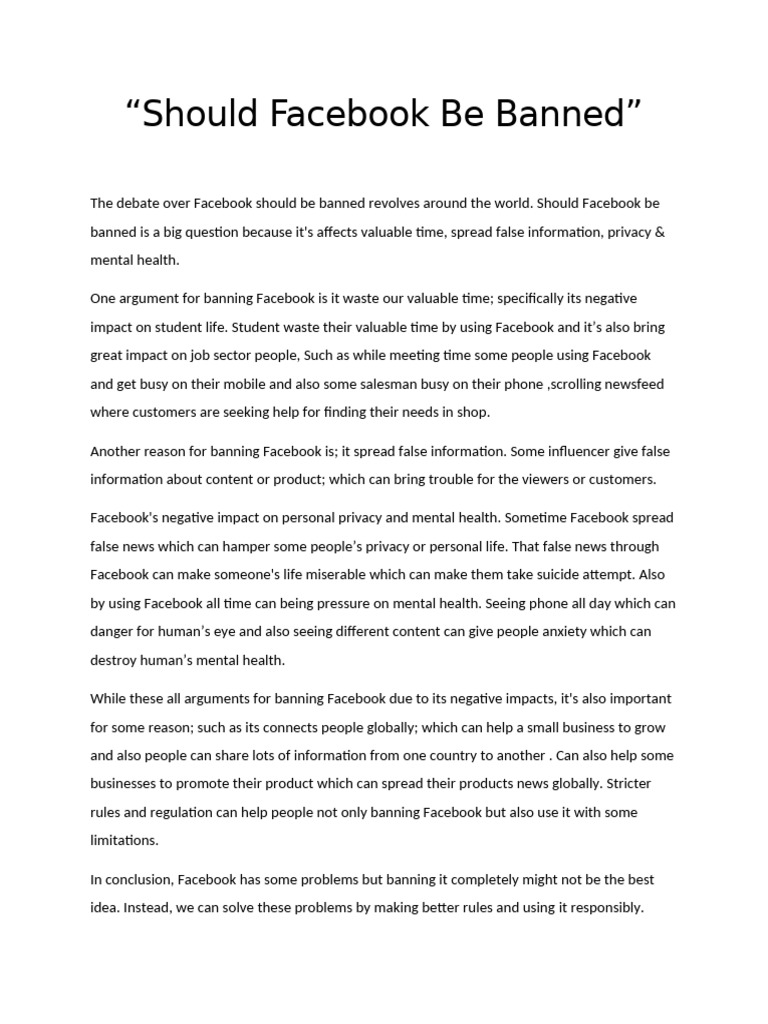 Should Facebook Be Banned | PDF