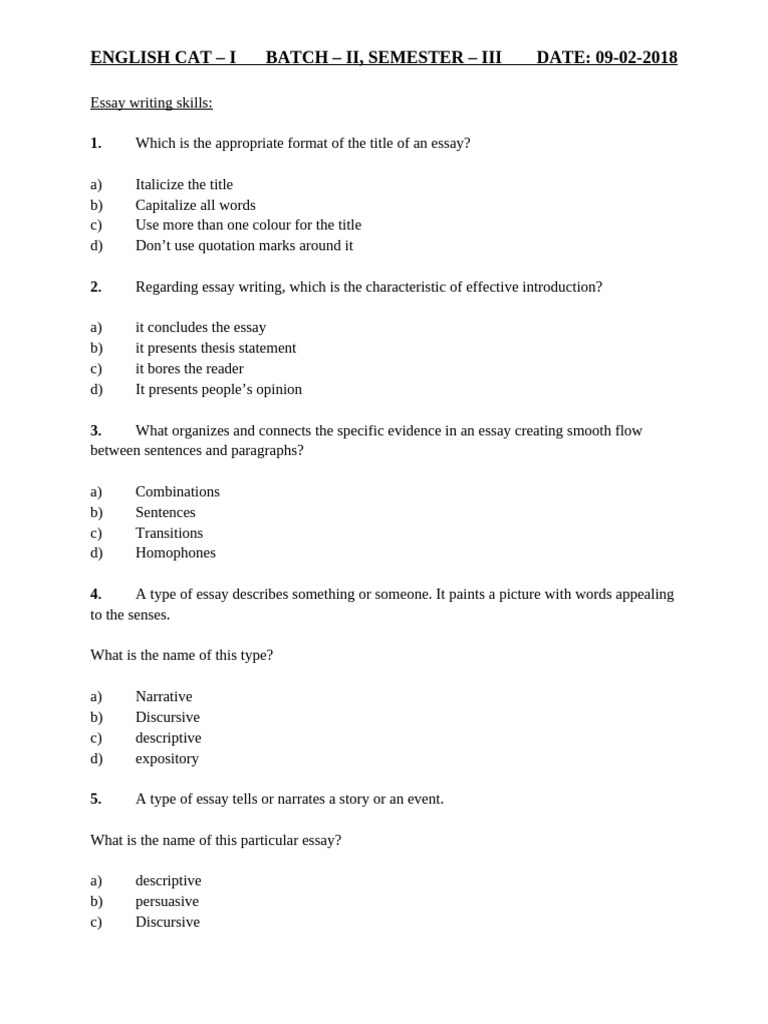 English-Questions-Bank | PDF | Essays | Methodology