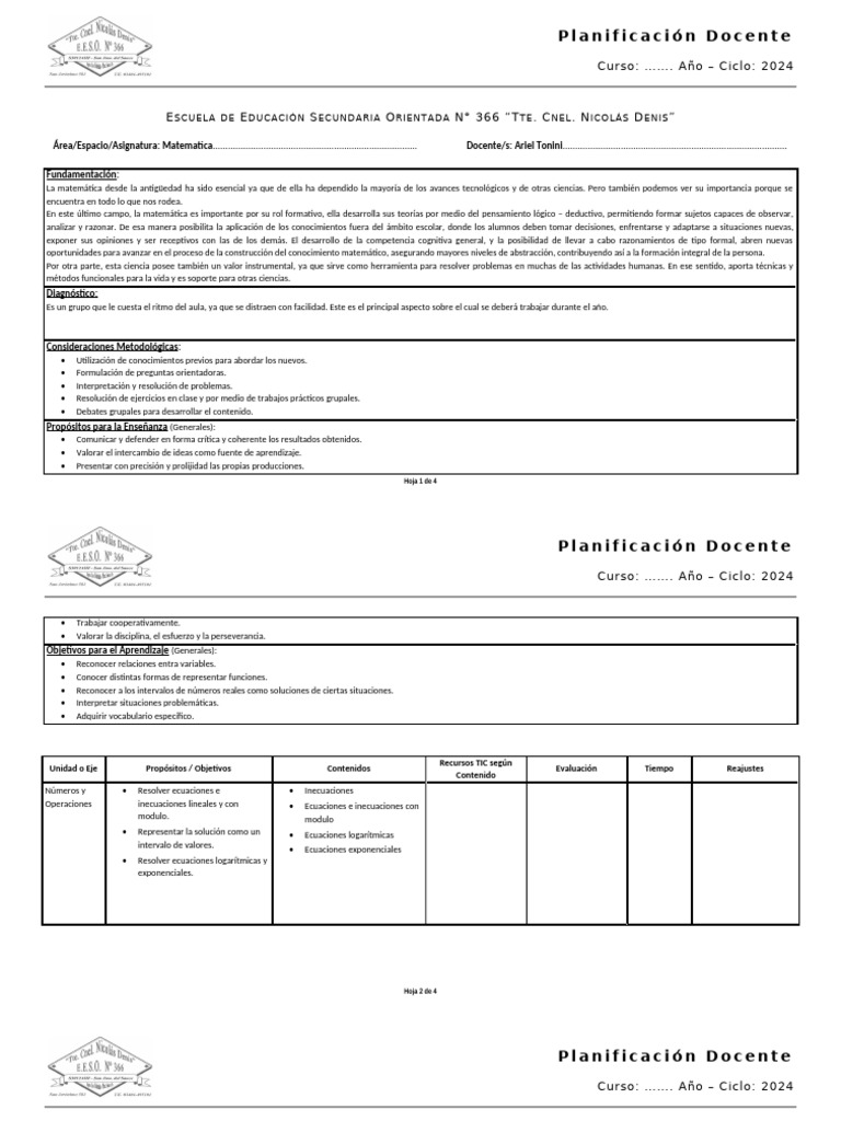 Planificación Matematica 5to Año | PDF | Ecuaciones | Matemáticas