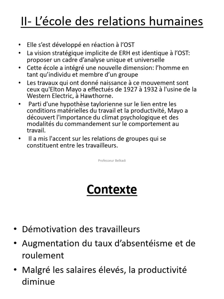 III - L'école Des Relations Humaines. | PDF | Motivation | Motivant