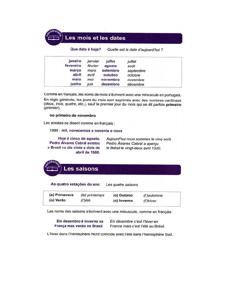 Vocabulaire Les Mois Et Les Dates Les Saisons | PDF