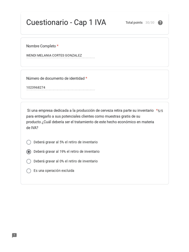 Cuestionario - Cap 1 IVA | PDF