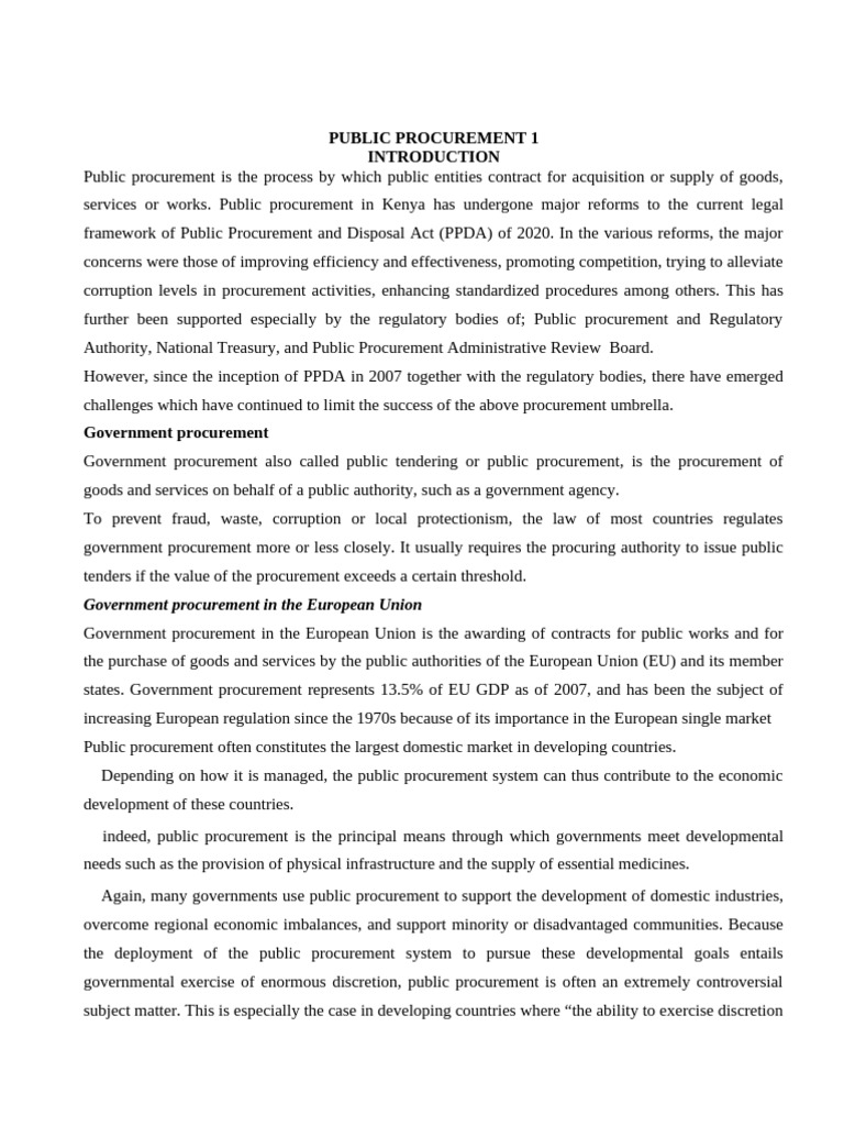 Public Procurement I Notes | PDF | Procurement | Business
