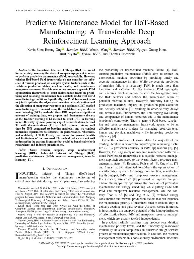 Predictive Maintenance Model For IIoT-Based Manufacturing A Transferable Deep Reinforcement ...