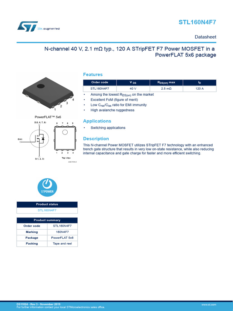 stl160n4f7 | PDF | Field Effect Transistor | Electrical Engineering