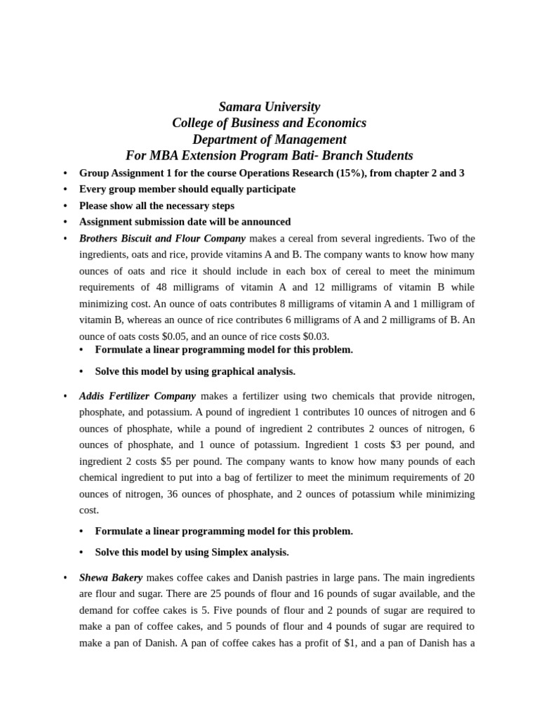 Linear Programming Models for MBA Assignments | PDF | Linear ...