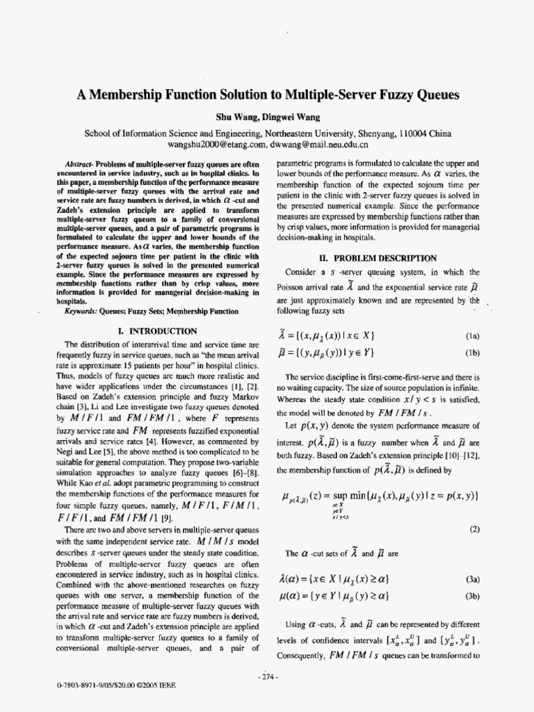 Multiple-Server Fuzzy Queues | PDF | Fuzzy Logic | Applied Mathematics
