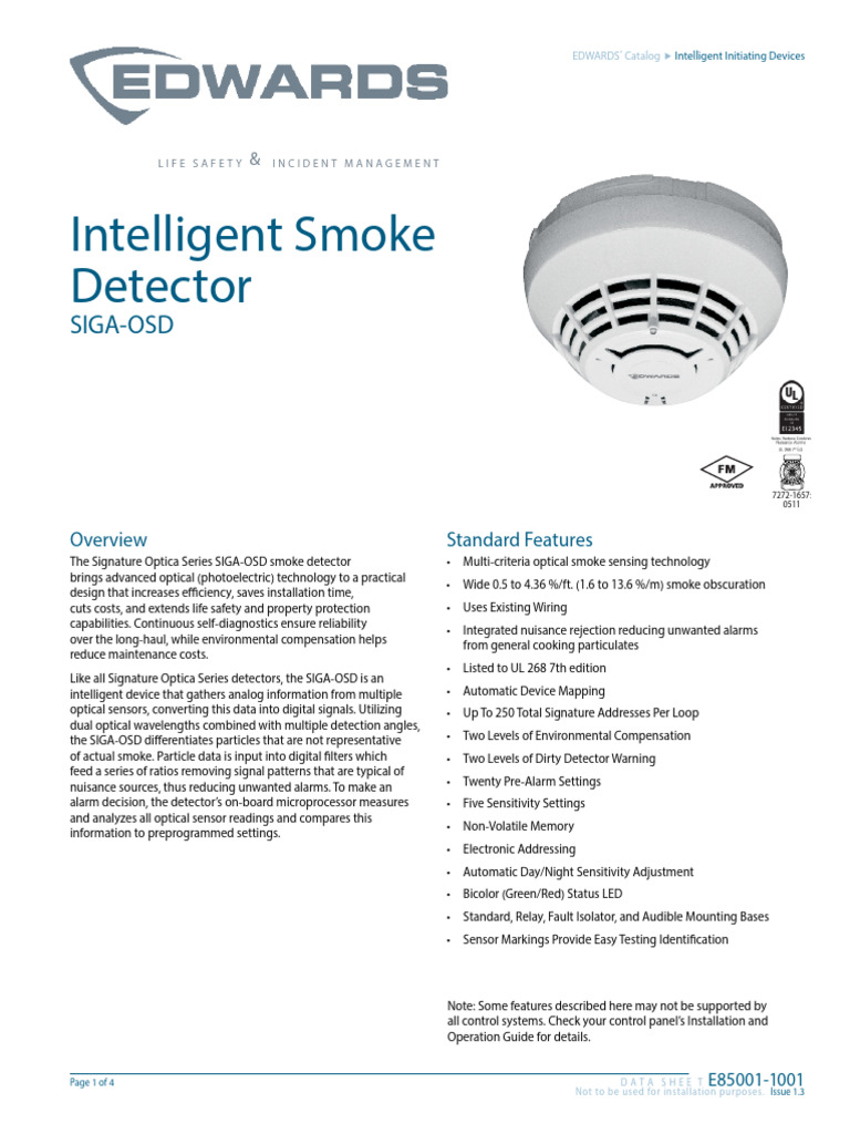 SIGA-OSD - E85001-1001 - Signature Optica Smoke Detector | PDF | Sensor | Electrical Engineering