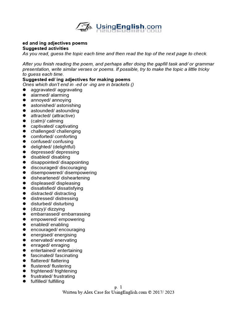 adjectives-ending-ed-and-ing-poems | PDF
