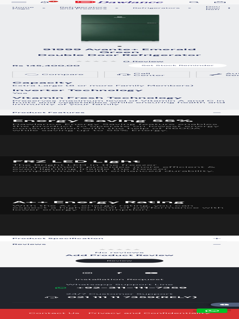 Avante+ Emerald Green Double Door Refrige | PDF