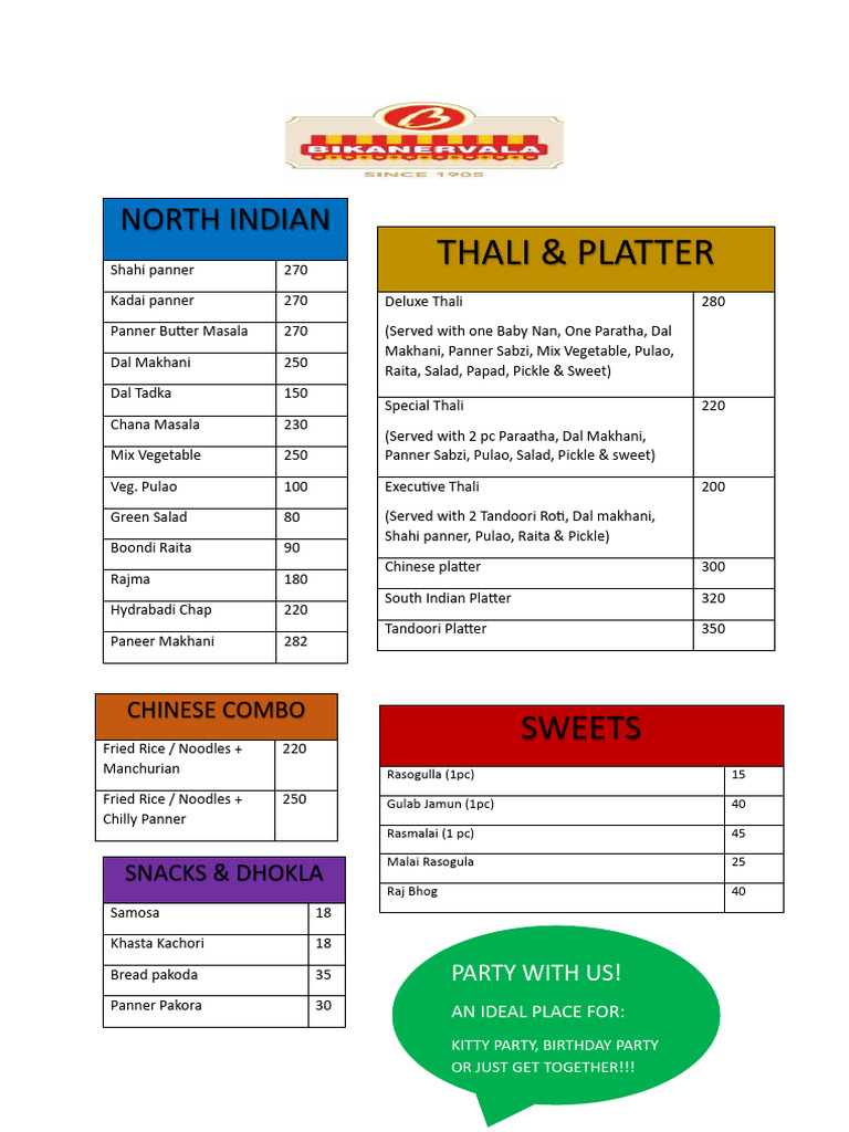 Bikanerwala Menu by Ritu | PDF | Indian Cuisine | Cuisine