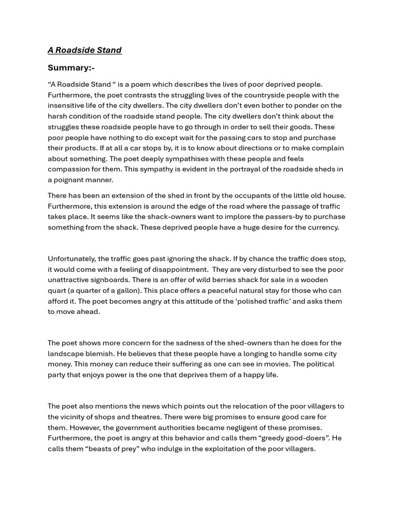 A Roadside Stand | PDF