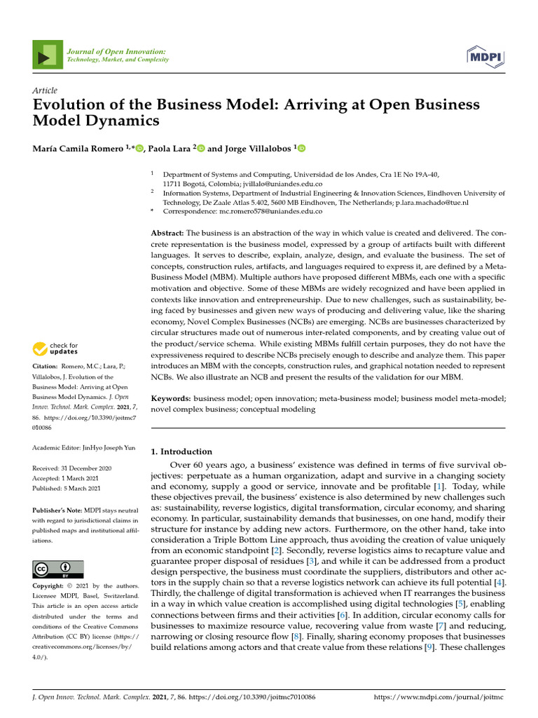 Evolution-of-the-Business-Model--Arriv_2021_Journal-of-Open-Innovation--Tech | PDF | Business ...