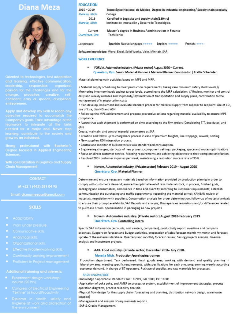 Diana Meza Resume 2024.cleaned | PDF | Supply Chain | Packaging And Labeling