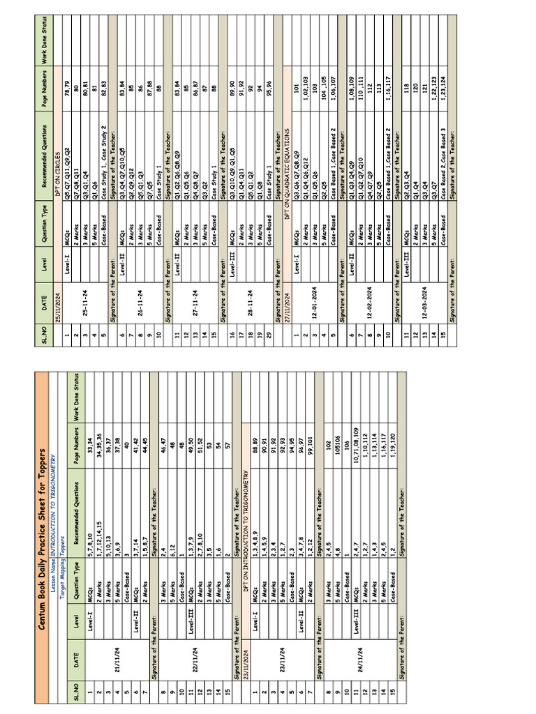 Mathematics Phase-2 Centum Book Daily Practice Sheet for Toppers | PDF